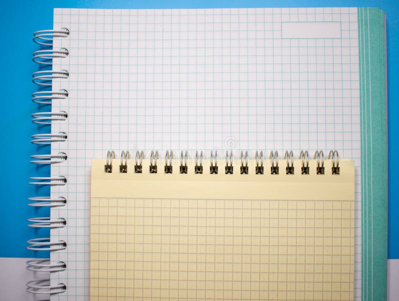 An Open Page of Two Notebooks in Close-up. Stock Image - Image of blue ...