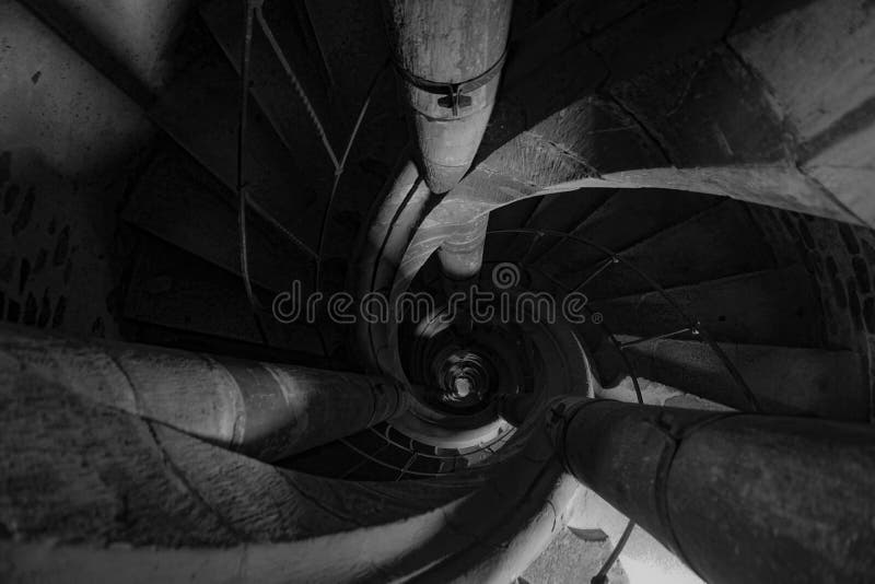 Top View of a Spiral Stone Staircase Inside a Lighthouse Shot in ...