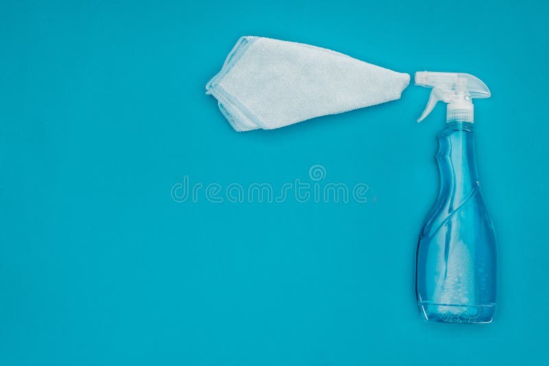 Top View of Spray Bottle and Rag Stock Image - Image of cleaning ...