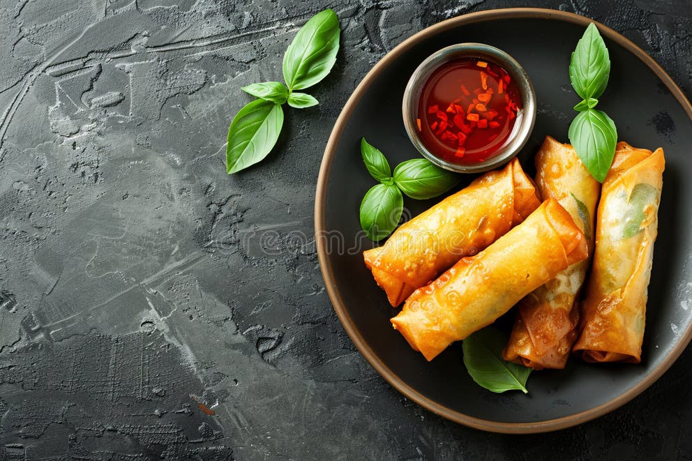 Top View of Spring Rolls in Plate on the Table Stock Illustration ...