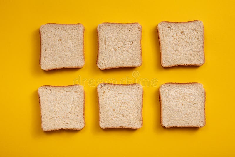 Top View of Square Pieces of Bread. Six Square of Toast, White Bread on ...