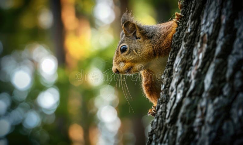 Top View Adorable Cute Squirrel Climbing Tree Trunk Stock Photos - Free ...