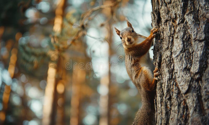 Top View of a Squirrel Climbing Up a Tree Trunk Stock Photo - Image of ...