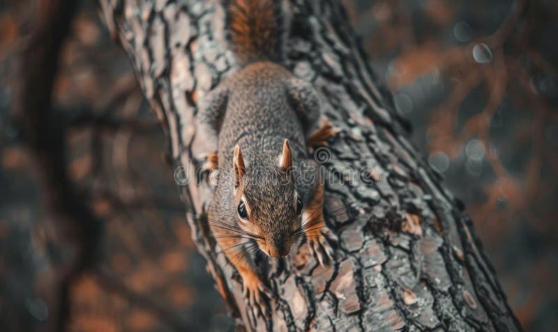 Top View of a Squirrel Climbing Up a Tree Trunk Stock Photo - Image of ...