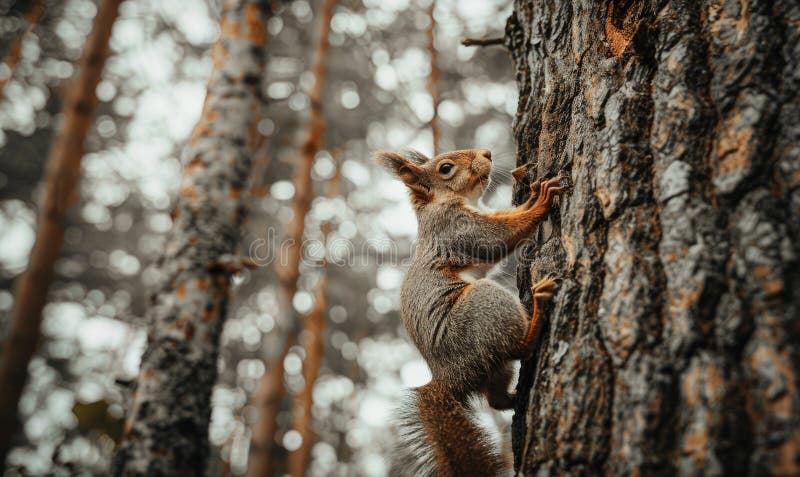 Top View of a Squirrel Climbing Up a Tree Trunk Stock Image - Image of ...