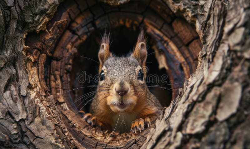 Top View of a Squirrel Peeking Out from a Tree Hollow Stock Image ...