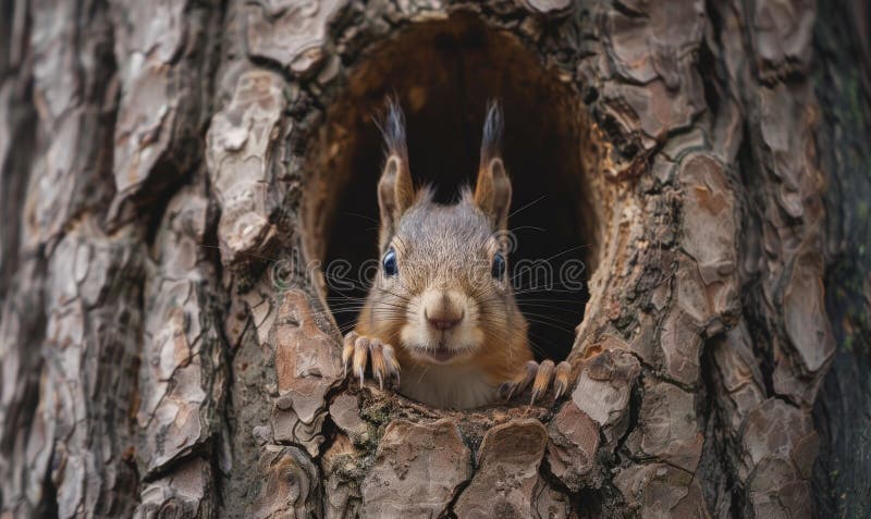 Top View of a Squirrel Peeking Out from a Tree Hollow Stock Image ...