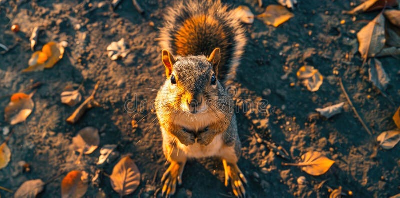 Top View of a Squirrel Standing on Hind Legs Stock Photo - Image of ...