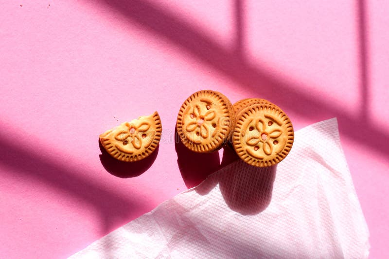 Top View of Stacked Biscuits on Pink Background Stock Photo - Image of ...