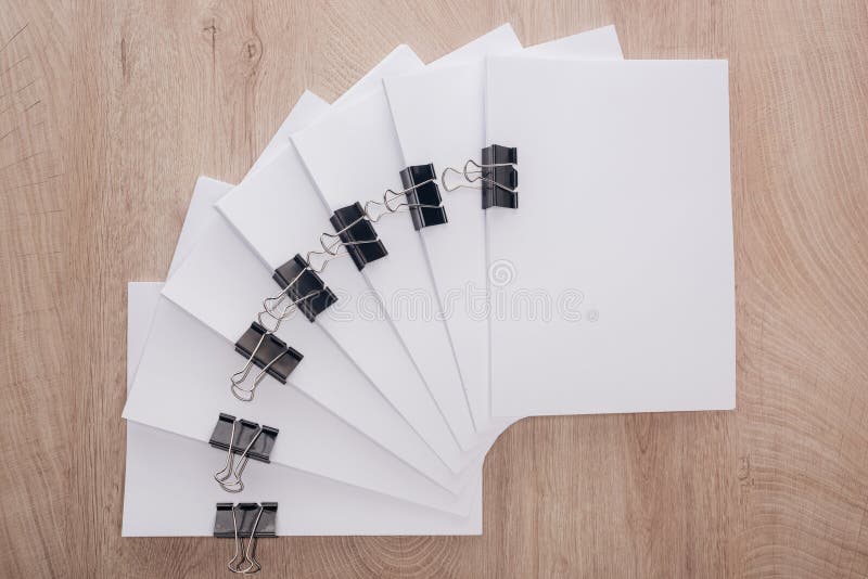 Top View of Stacks of Blank Paper with Metal Paper Clips and Copy Space ...