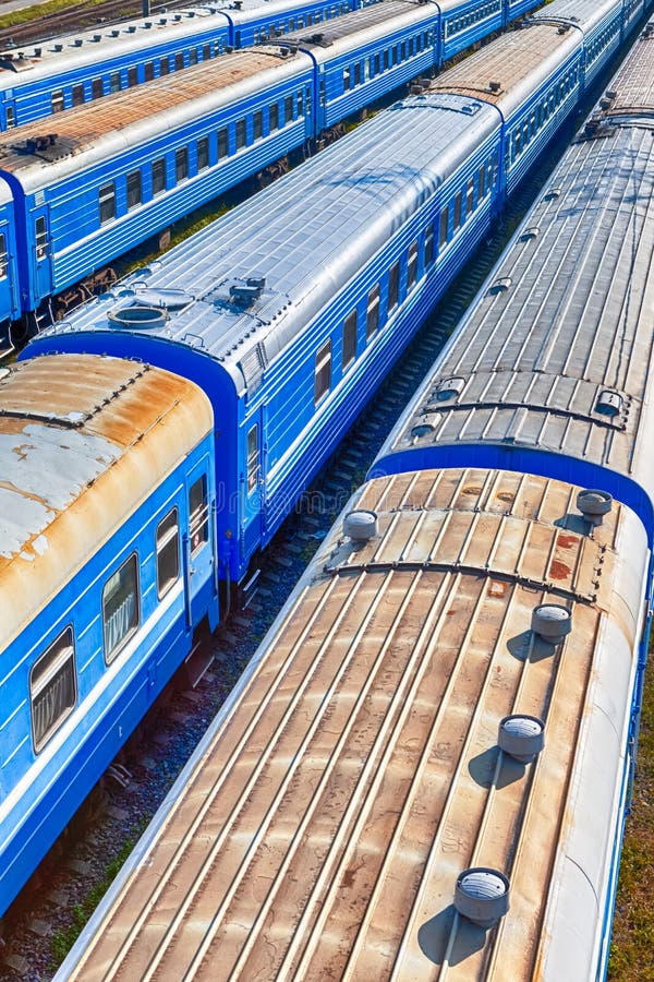 Top View of Standard Blue Railway Carriages at Station Platforms at ...