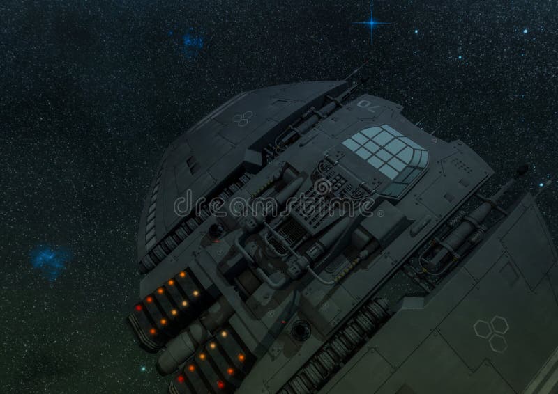 Top View of a Sci-fi Starship in the Outer Space. Stock Illustration ...