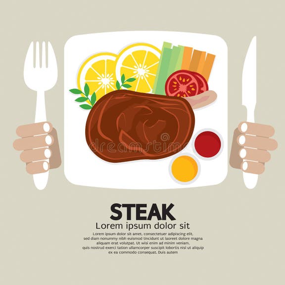 Top View of Steak Plate. stock vector. Illustration of meal - 55489450