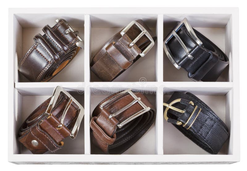 Top View of Storage Box with Leather Belts Stock Image - Image of white ...