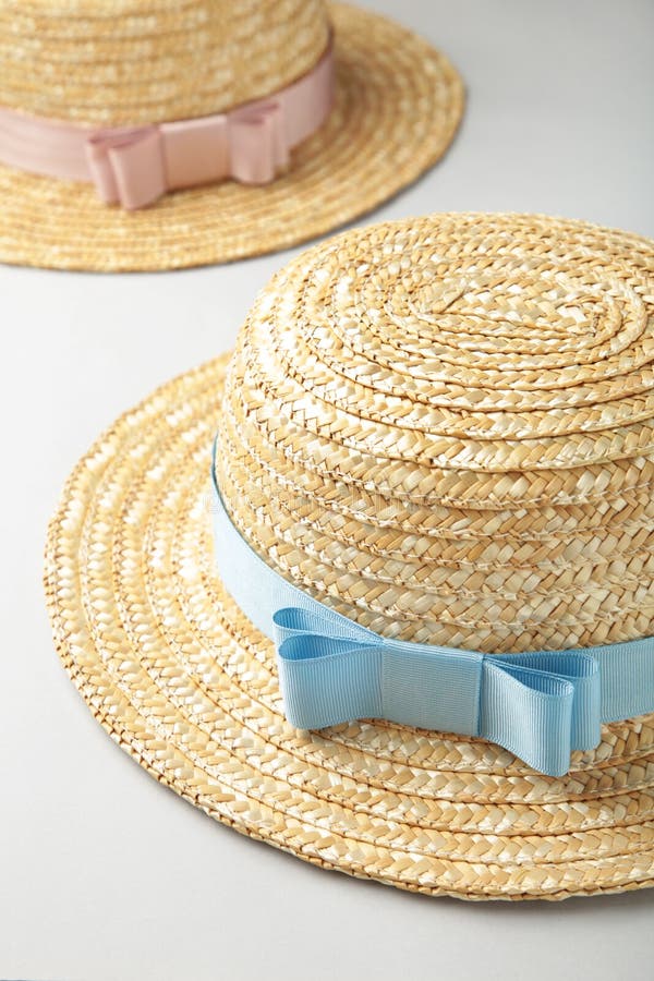 Top View of Straw Beach Hats with Different Ribbon Stock Image - Image ...