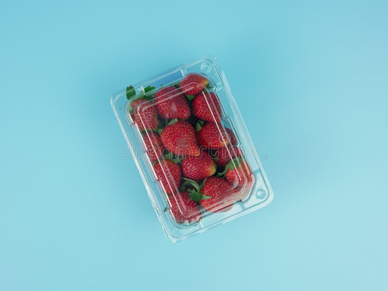 Top View of Strawberries in a Transparent Plastic Container. Healthy ...
