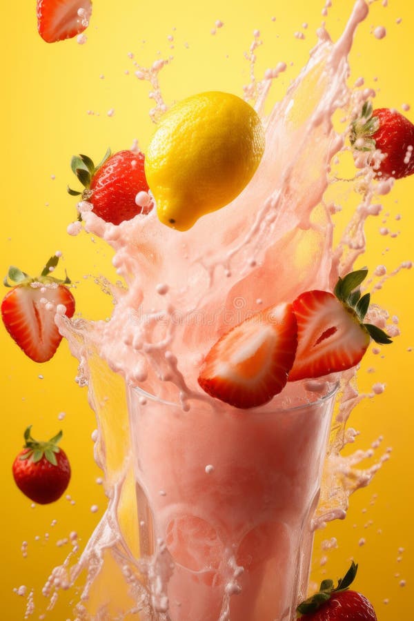 Top View of Strawberry Smoothie Splash in Air. AI Generated Stock ...