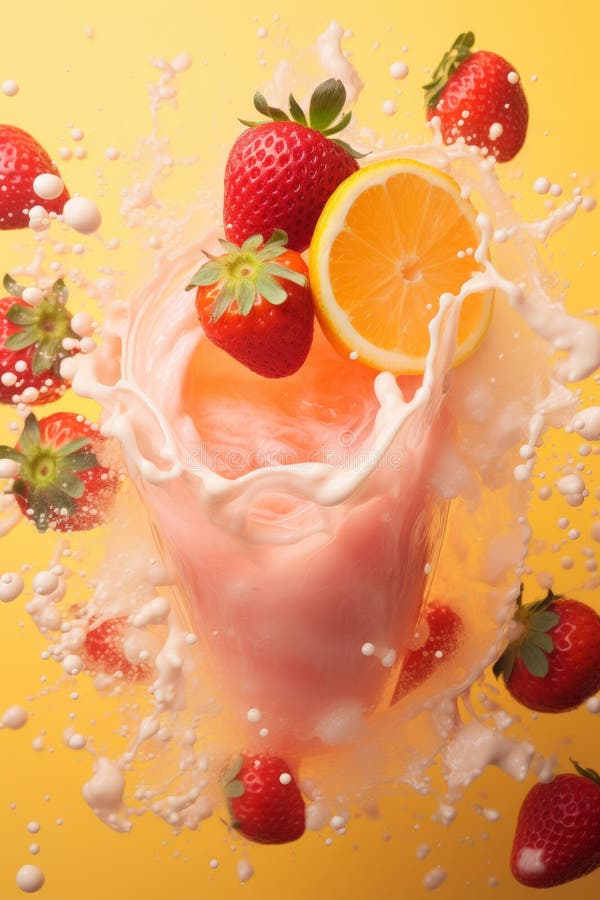 Top View of Strawberry Smoothie Splash in Air. AI Generated Stock ...