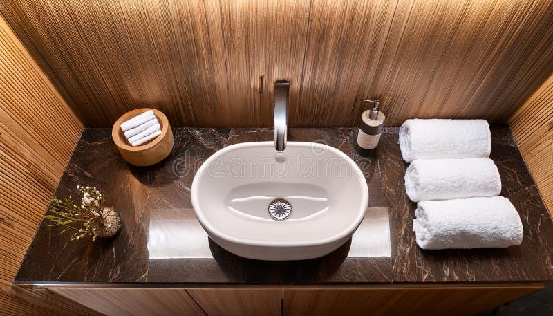 Top View of Stylish Hotel Bathroom Interior with Sink and Accessories ...