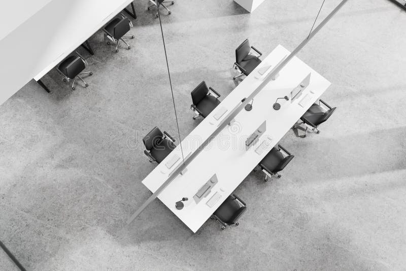 Top View of Stylish Office Interior with Pc Monitors and Chairs ...