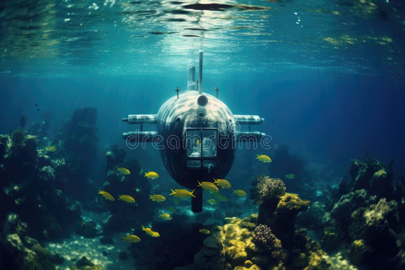 Top View of a Submarine Moving Under the Crystal Clear Sea Stock Image ...