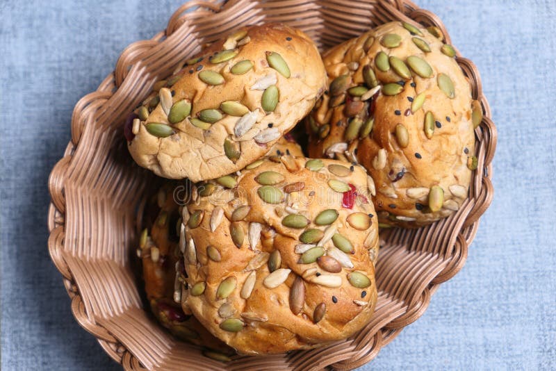 Top View of Sunflower Seed Baked Bread in a Bowl on Table Stock Photo ...