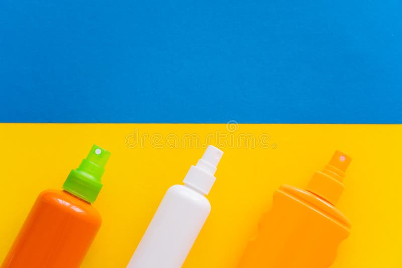 Top View of Sunscreens on Yellow Stock Photo - Image of skincare ...