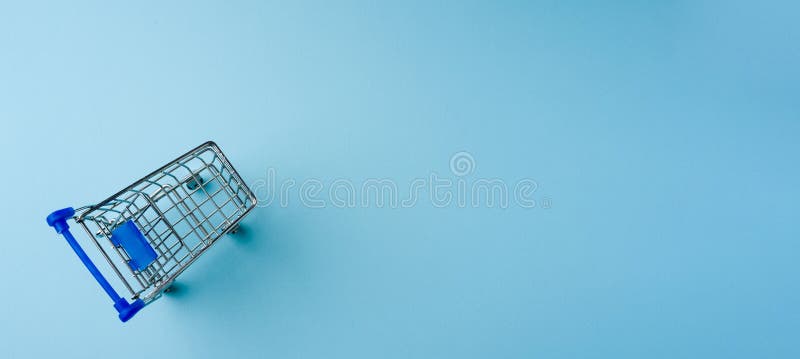 Top View of Supermarket Grocery Cart on Blue Background Stock Photo ...