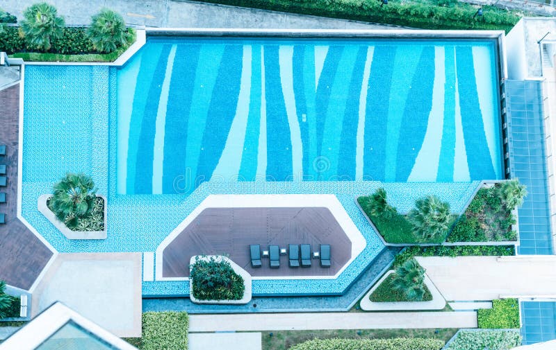 Top View of Swimming Pool in Hotel Resort Stock Image - Image of deck ...