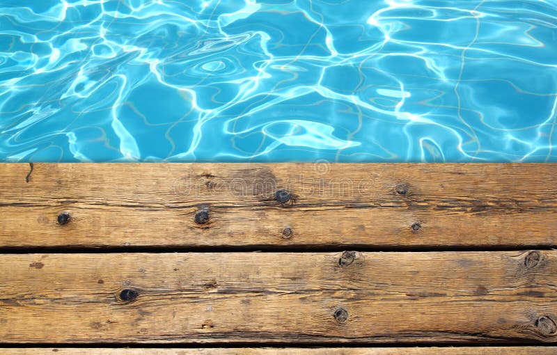 Top View of Swimming Pool and Wooden Deck Background. Stock Photo ...