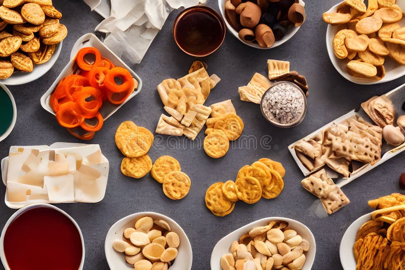 Top View of a Table with Different Tasty Snacks Stock Photo - Image of ...