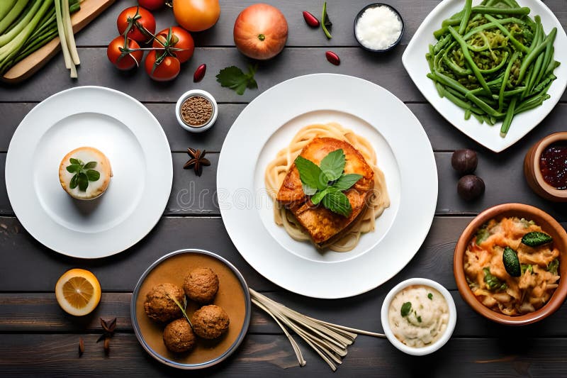 The Table Full of Delicious Food Composition, Top View Stock ...