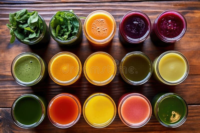 Top View of a Table Full of Various Cold Pressed Juices Stock Image ...