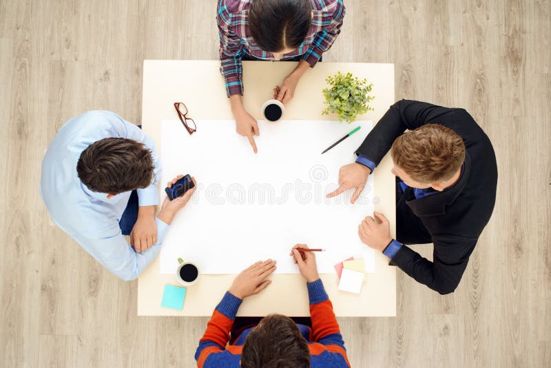 Top View Table with Group of Working People Stock Image - Image of ...