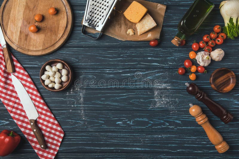 Top View of Table with Ingredients for Preparing Pizza Stock Image ...