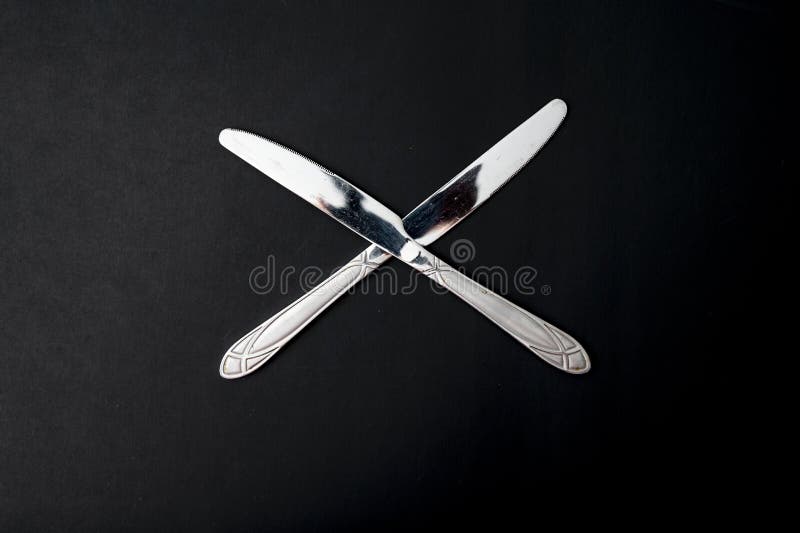 Top View of the Table Knives on a Black Background Stock Image - Image ...