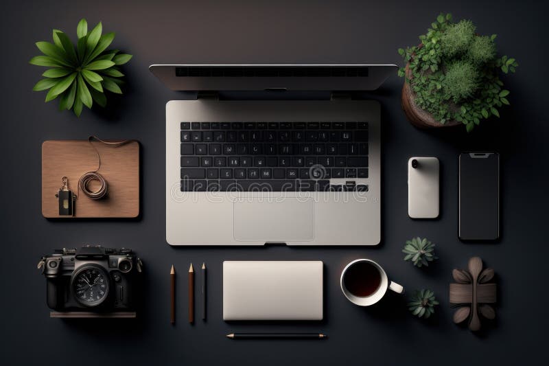 Top View of Table with Objects for Work. Beautiful Illustration Picture ...