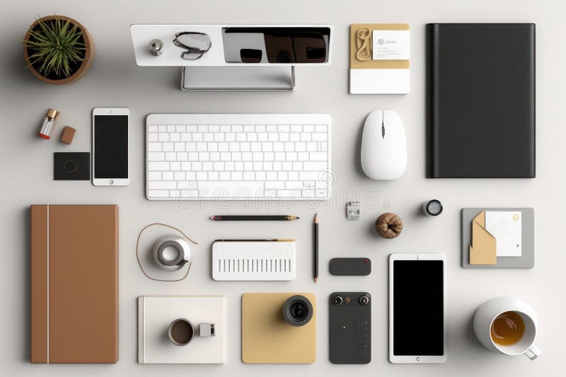 Top View of Table with Objects for Work. Beautiful Illustration Picture ...
