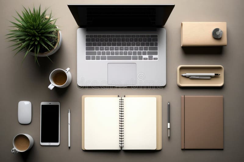Top View of Table with Objects for Work. Beautiful Illustration Picture ...