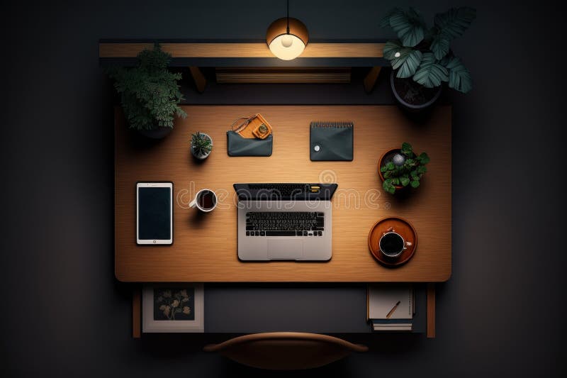 Top View of Table with Objects for Work. Beautiful Illustration Picture ...