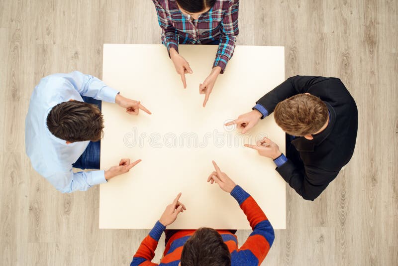 Top View Table with Pointing at Each Other People Stock Photo - Image ...