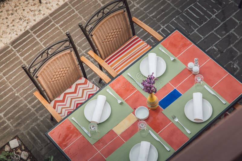 Top View of a Table Set Up in a Spanish Dining Restaurant Stock Image ...
