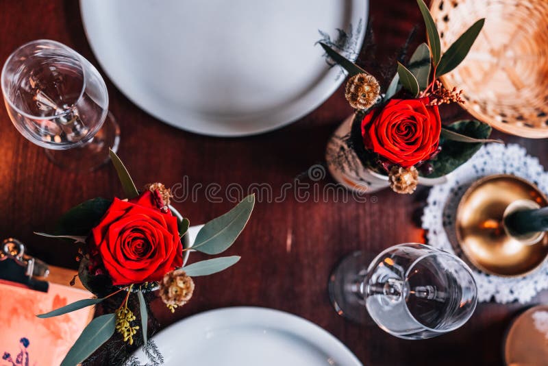 Top View of a Table Setting for Romantic Evening Stock Image - Image of ...