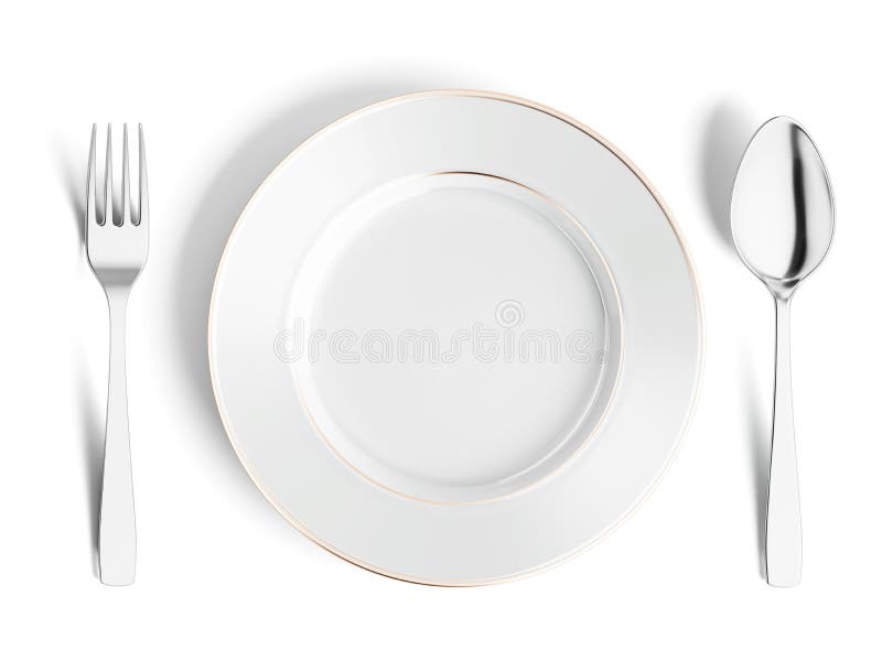 Top View of Table Setting on White Background. Plate, Fork and Spoon ...