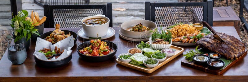 Top View at Table with Thai Food Stock Image - Image of bowl, salad ...