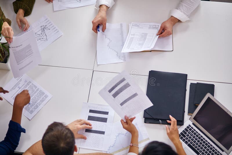 Unrecognizable Business People Hands Work Sitting on Table with Papers ...