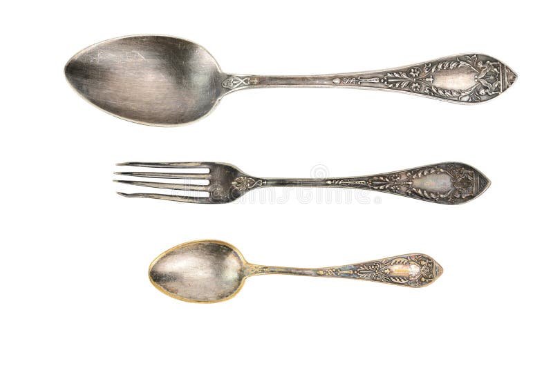 Top View of a Tablespoon, Fork and Teaspoon from One Set. the Old Metal ...