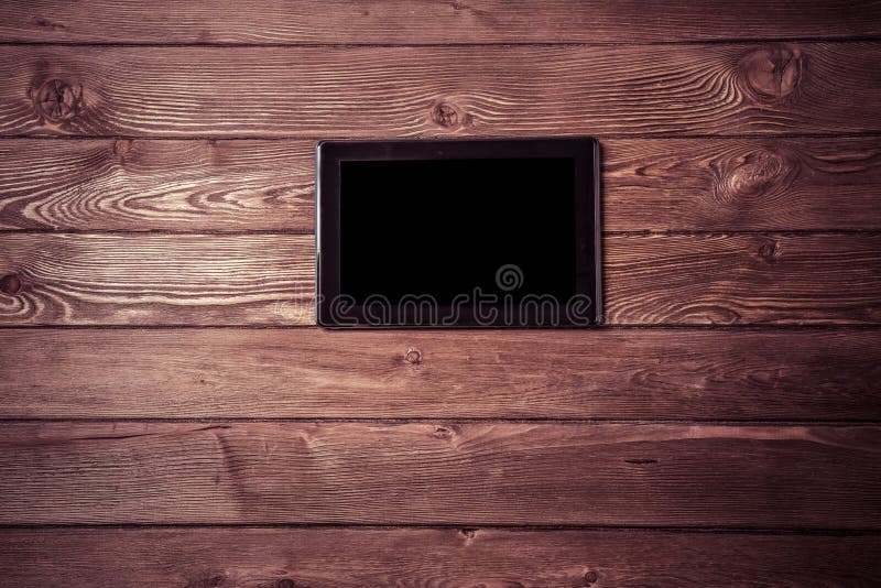Top View of Tablet Pc Black Device on Wooden Table Stock Image - Image ...