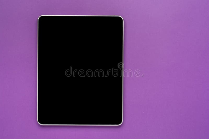 Top View of Tablet on the Violet Pastel Color Background. Stock Image ...