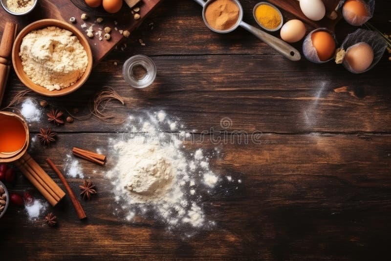 Top View of a Tabletop with a Few Baking Ingredients with Copy Space ...